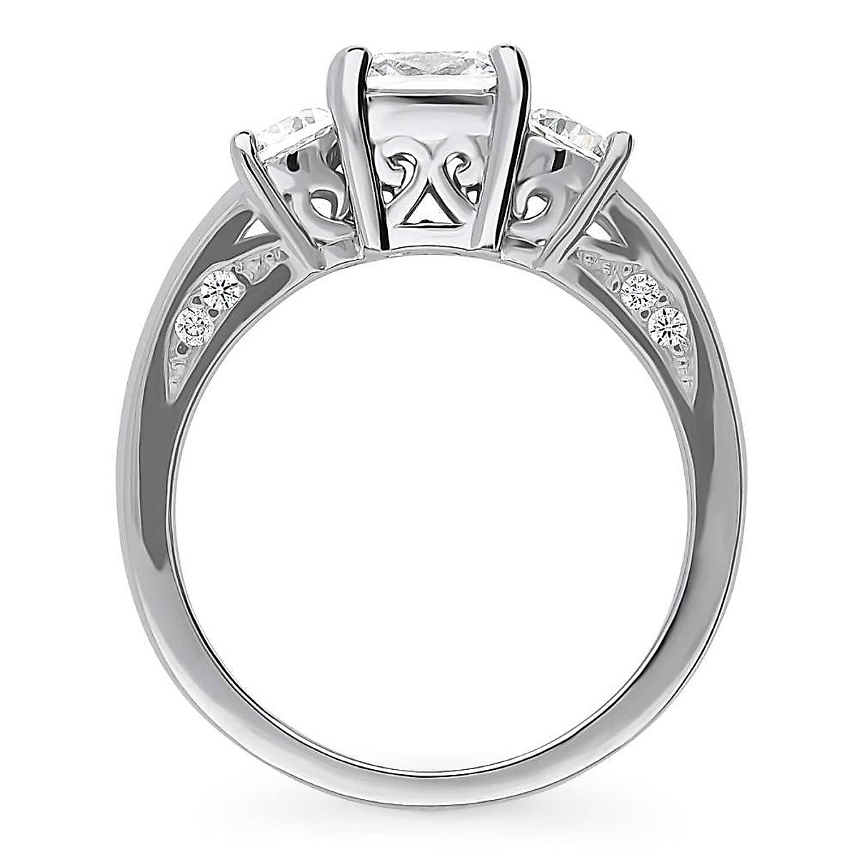 BERRICLE Sterling Silver 3-Stone Wedding Engagement Rings Cushion Cut Cubic Zirconia CZ Promise Ring for Women, Rhodium Plated Size 9