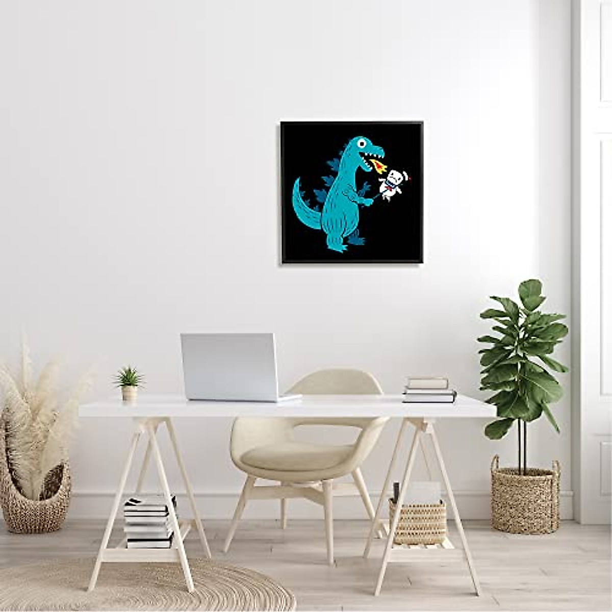 Stupell Industries Cartoon Dragon Breathing Fire Marshmallow Man, Design by Michael Buxton