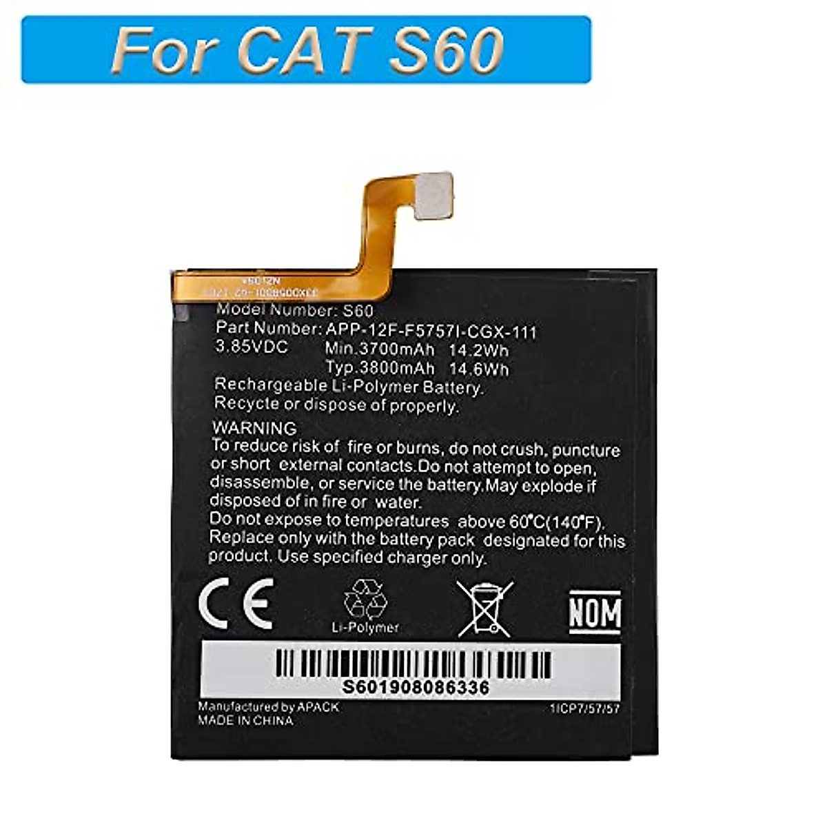E-YIIVIIL Replacement Battery Cat S60 Compatible with Caterpillar Cat S60 APP-12F-F57571-CGX-111 Battery