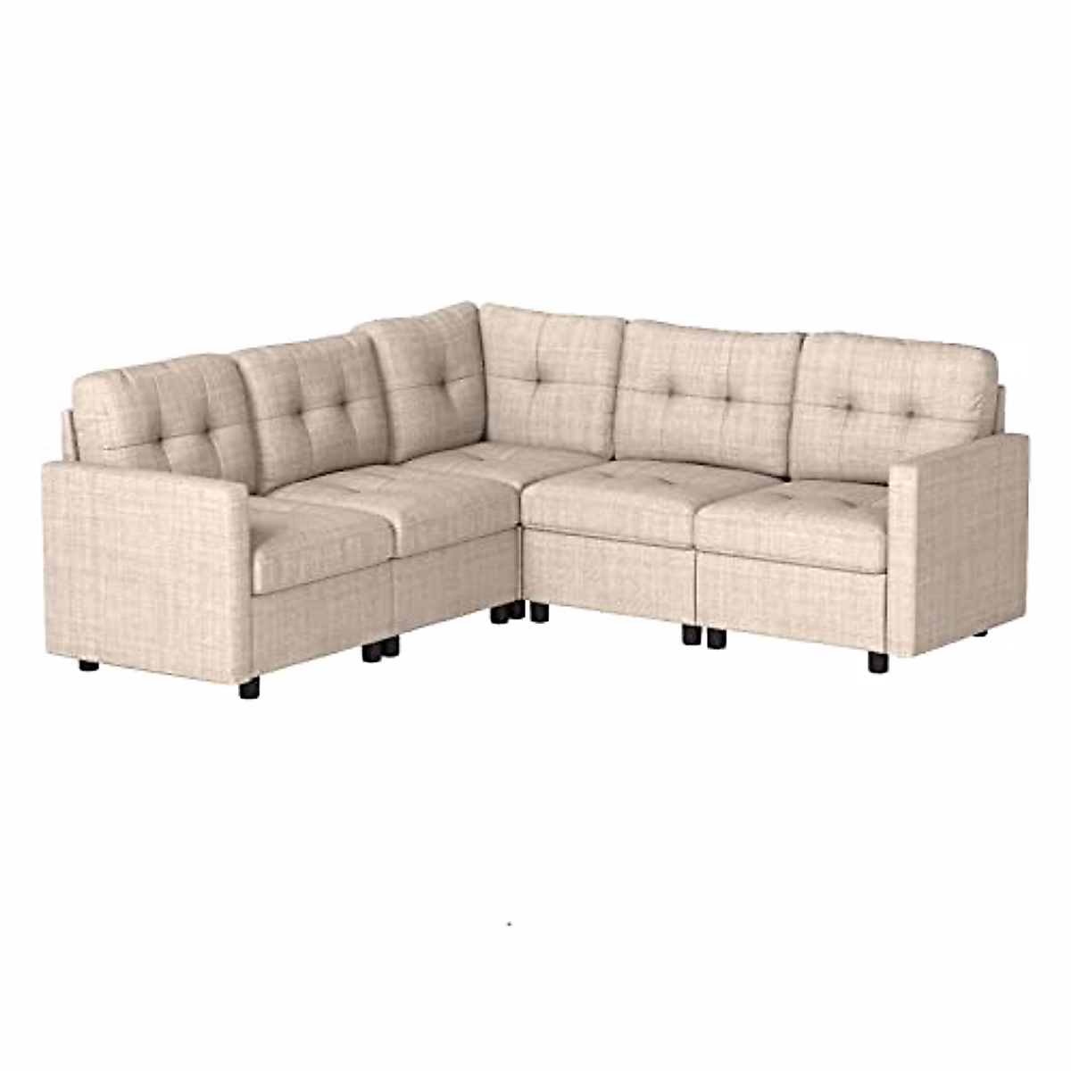 Ouchtek 5-Pieces Modular Sectional Sofas, Comfy L Shape Sofa Couch for Living Room Small Space Linen Fabric Furniture Sets Modern Apartment Sofa Without Ottoman, Light Grey