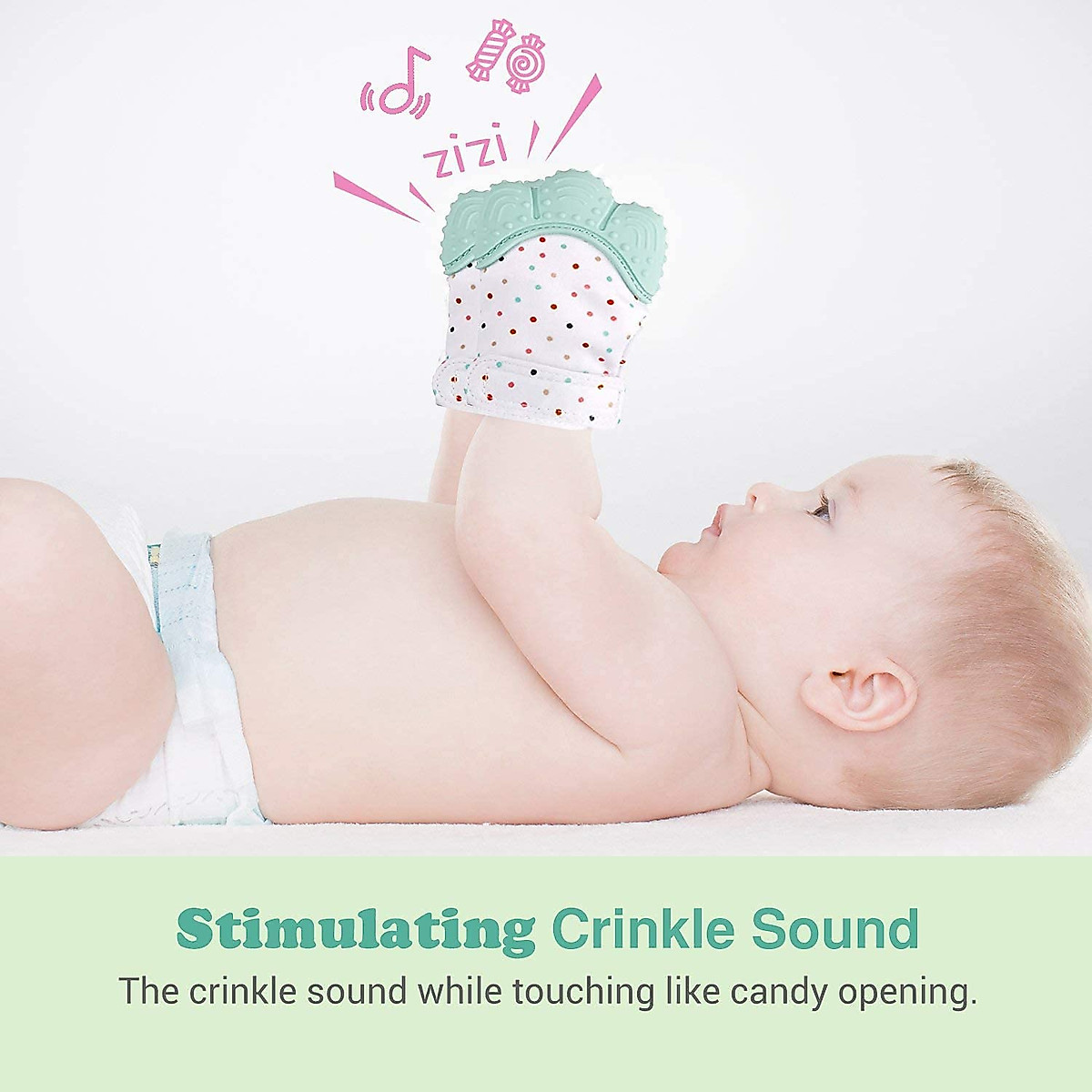 Baby Teething Mitten for Babies - Self-Soothing Pain Relief Teething Toys Glove for Teething Babies, Toddlers, Infants, Unisex - Natural Organic BPA Free,3+ Months (Mint Green)