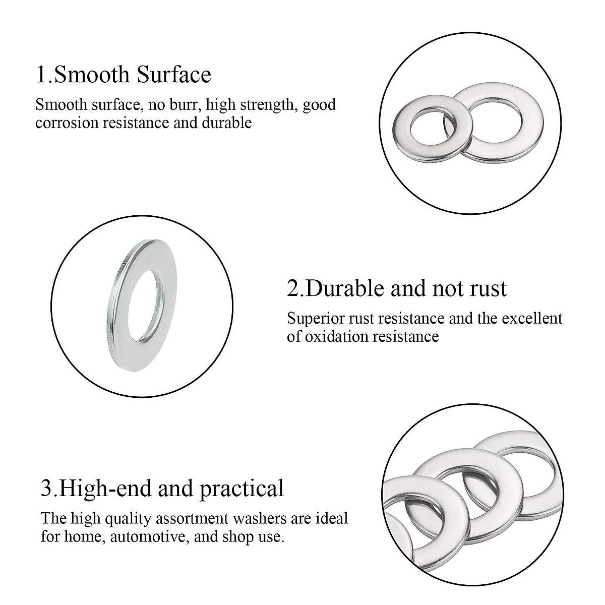 DYWISHKEY 700 Pieces 9 Sizes Stainless Steel Flat Washers Assortment Kit (M2 M2.5 M3 M4 M5 M6 M8 M10 M12)