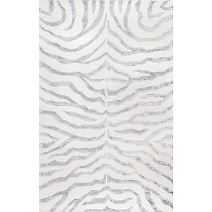 nuLOOM Hand Tufted Plush Zebra Area Rug, 8x10, Grey