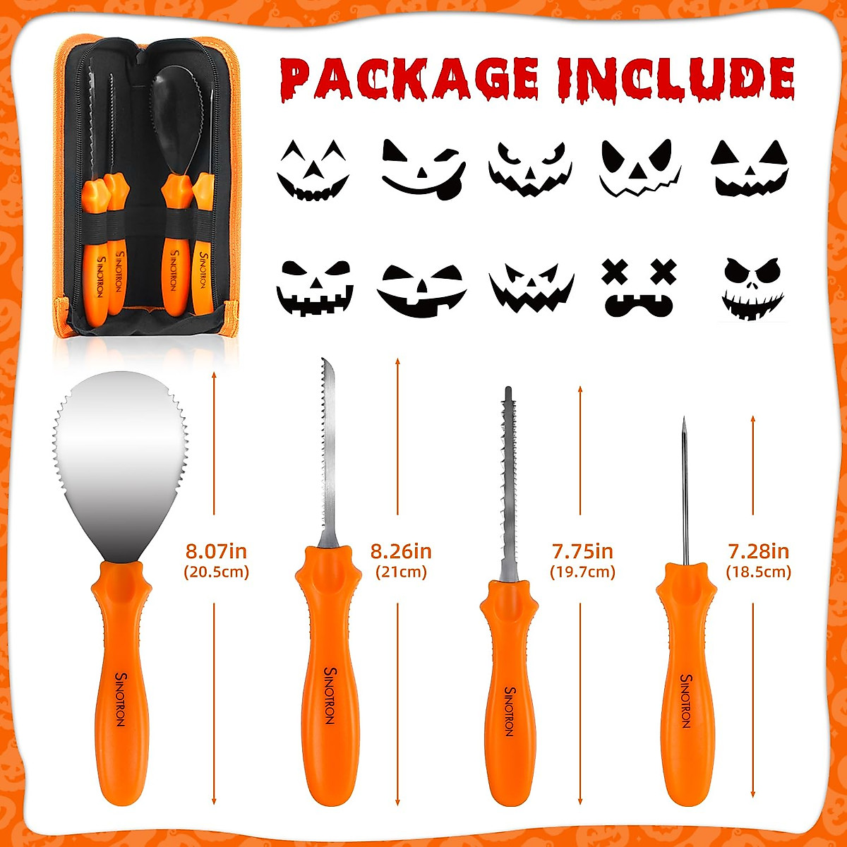 【Clearance】Pumpkin Carving Kit - 4 Easy Halloween Pumpkin Carving Tools Set with 10 Stencils Patterns, Professional Heavy Duty Pumpkin Carving Knife for Family Party Halloween Decorations Decor