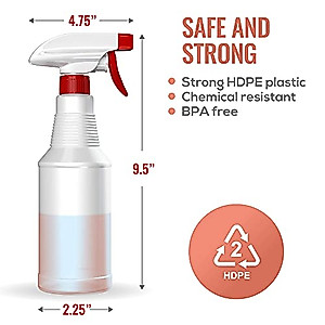 LiBa Spray Bottles (4 Pack,16 Oz), Refillable Empty Spray Bottles for Cleaning Solutions, Hair Spray, Watering Plants, Superior Flex Nozzles, Squirt, Mist Sprayer, Bleach/Vinegar/Rubbing Alcohol Safe