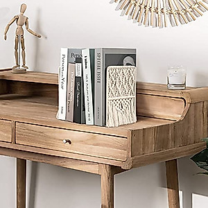 AELS Boho Macrame Bookends with Tassels, Heavy Duty Metal Book Ends, Decorative Unique Bookend Supports for Shelves, Stopper for Books/Movies/CD, Farmhouse Decoration