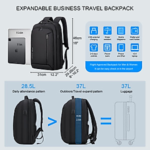 FENRUIEN Backpack for Men, Expandable 15.6 Inch with USB Port Men's Business Laptop Backpack, Bookbag Computer Backpack Water Resistant Weekender Carry On Casual Daypack for Work/College/Travel, Black
