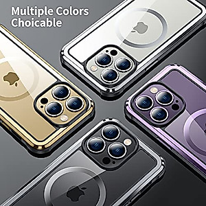 Auleegei Stainless-Frame Metal Magsafe Designed for iPhone 14 Pro case Clear [20 FT Military Drop Protection] Protective Shockproof Bumper with Airbag Case [Non-Yellowing] Cover 6.1 Inch-Silver