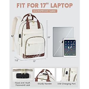 LOVEVOOK Laptop Backpack for Women, Anti-theft Work Travel Business Bag, 17 Inch Large Capacity Computer Backpacks Purse for Men, Casual Nurse Daypack with Lock, Beige-Brown