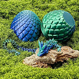 Dragon Egg 12In Dragon Toy 3D Printed Dragon Fidget Toys, 3D Printed Dragon Egg with Articulated Dragon Inside, Fidget Toys for Autism/ADHD, Easter Gifts(Bluegreen)