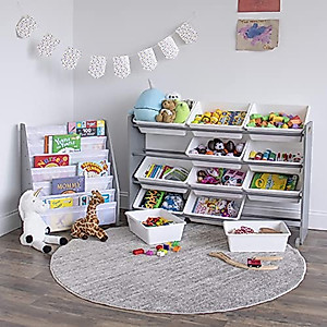 Humble Crew Kids Super Sized Bookshelf 6 Tier Book Rack Organizer, Grey/White