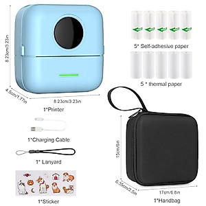 HUIJUTCHEN Mini Thermal Portable Printer for iOS&Android with Hard Protection Storage Case,Bluetooth Inkless Pocket Printer with 11 Rolls of Thermal Paper＆Sticker to Print Photo Receipt DIY