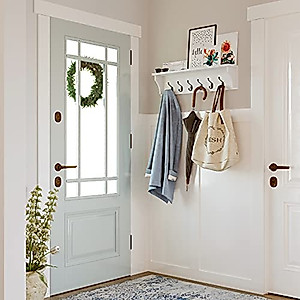 brightmaison Mante Entryway Organizer with Key Holder and Coat Rack, 6 Hooks for Hanging Face Masks, 30" Wood White