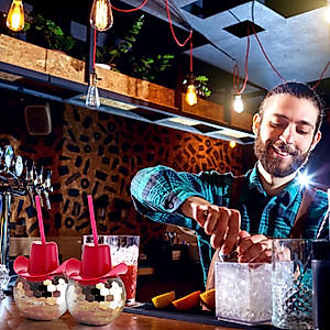 Noamus 6 Packs Disco Ball Cup Pink Straw, 22oz Flash Ball Party Cups with Cowboy Hat Lid, 70s Silver Glitter Cocktail Spherical Glass, Wine Drinking Syrup Tea Bottle for Bar Nightclub Supply Halloween