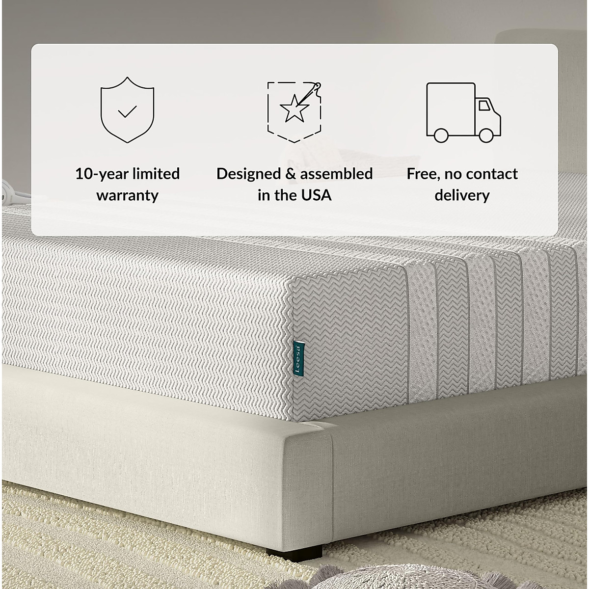 Leesa Queen Size Youth Foam Mattress, Medium Firm Firmness, Soothing Foam and Responsive Memory Foam, 10", CertiPUR-US Certified, 100-Night Trial