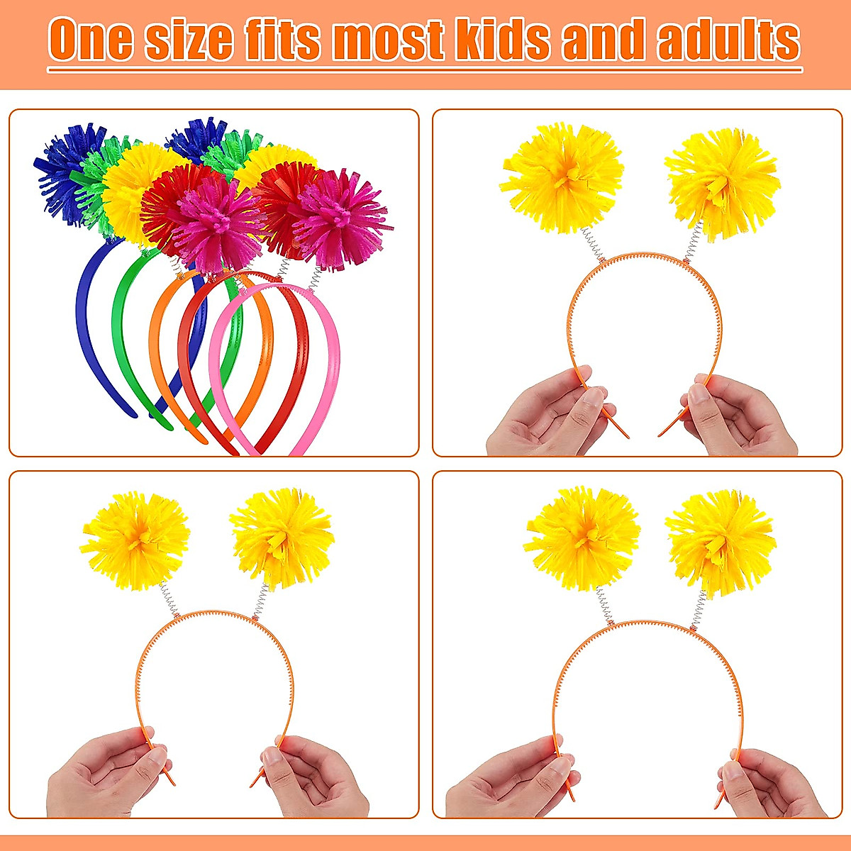 WILLBOND 5 Pieces Pom Pom Headbands for Women - Head Bopper Party Accessory (Mixed Colors)