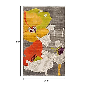 SAFAVIEH Porcello Collection Accent Rug - 2'4" x 5', Dark Grey & Ivory, Floral Design, Non-Shedding & Easy Care, Ideal for High Traffic Areas in Entryway, Living Room, Bedroom (PRL7731D)