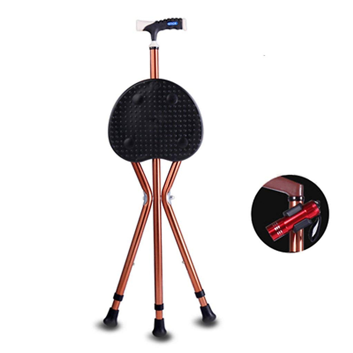 Folding Walking Stick with Seat Adjustable Height Tripod Cane Hiking Chair Aluminium Portable