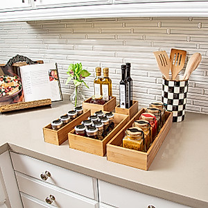 Seville Classics Bamboo Premium Organizer Storage Bins for Kitchen Silverware, Pantry, Closet, Office Desk, Pens, Utensils, Makeup, K Cup, Bamboo, Bin Set w/Dividers (5 Piece)