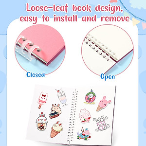 4 Pieces Sticker Collecting Book Album Reusable Sticker Book with a Plastic Spatula and Tweezer A5 Size 8.3" x 5.8" Christmas Notepads Sticker Collection Labels Accessories (Pink, Blue, Yellow, Green)