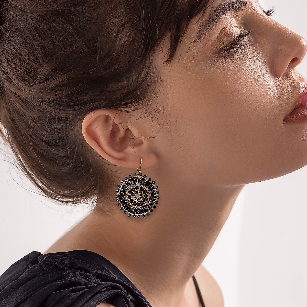 Black Earrings For Women Summer Beaded Crystals Glass Bead Dangle Drop Bohemia Beach Statement Earrings