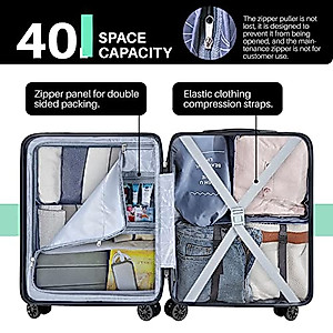 AnyZip Carry On Luggage 21" Hardside PC ABS Lightweight USB Suitcase with Wheels TSA Lock for kids White