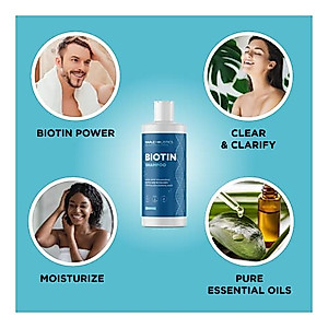 Biotin Hair Shampoo for Thinning Hair - Volumizing Biotin Shampoo for Men and Womens Dry Damaged Hair - Sulfate Free Shampoo with Biotin and Moisturizing Essential Oils over 95% Natural Derived