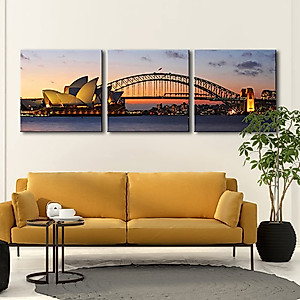 Wieco Art Museum of Sydney Modern Canvas Prints Wall Art City Skyline Pictures Paintings for Living Room Bedroom Home Decorations 3 Piece Modern Stretched and Framed Giclee Ocean Sea Beach Artwork