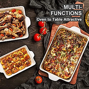 IPOW 3 Pack Casserole Dish Bakeware Set [Large&Deep], Ceramic Baking Dishes for Oven, to Table Plate Pan for Lasagna&Chicken Baking Cooking, Gift for wedding Party, Turquoise