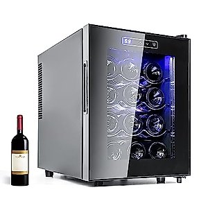 GEVEELIFE 12 Bottle Wine Fridge Small, Quiet Wine Cooler Refrigerator Freestanding with Digital Temperature Control Mini Wine Fridge Under Counter, Wine Cellar for Red, White, Champagne