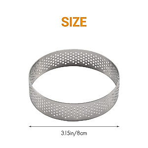 Exogio 10Pcs Circular Tart Ring 8 cm, Stainless Steel Porous Tart Bottom Ring, Heat-Resistant Perforated Pie Cake Mousse Mould Baking for Kitchen, Dessert Making