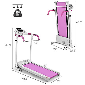 Goplus 800W Folding Treadmill Electric Motorized Power Fitness Running Machine with LED Display and Mobile Phone Holder Perfect for Home Use (Pink)