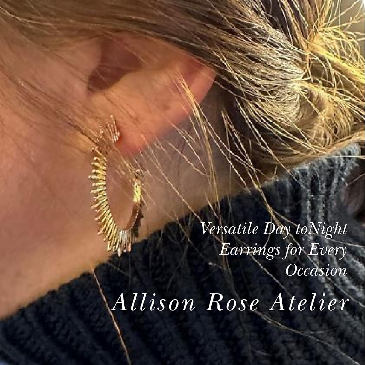 ALLISON ROSE ATELIER – Women’s Spike Earrings – 16k Gold Plated Open C Sun Hoop Earrings – Cool Earrings – Spike Hoops – Gold Boho Statement Earrings