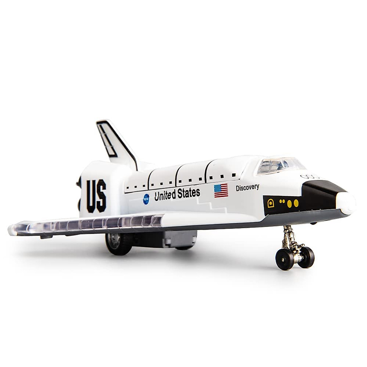 TGRCM-CZ 8'' Space Shuttle,US Discovery Airplane Toys, Alloy Pull Back Aircraft Model with Base LED Light and Sound, Display Plane for Boys Girls Adults Outdoor Games and Decoration, White