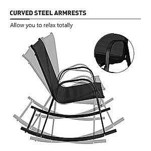 DREAMO Outdoor Patio Rocking Chair Portable Rocker Seating Metal Black