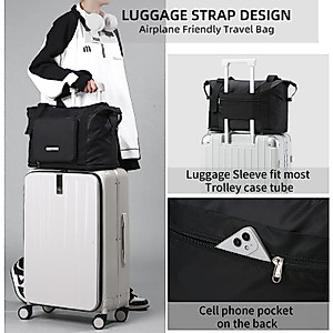 Hanke Expandable Foldable Travel Duffel Bag Collapsible Carry On Bag with Luggage Strap for Airplanes, Water Resistant Weekender Overnight Bag Fits for Men Women