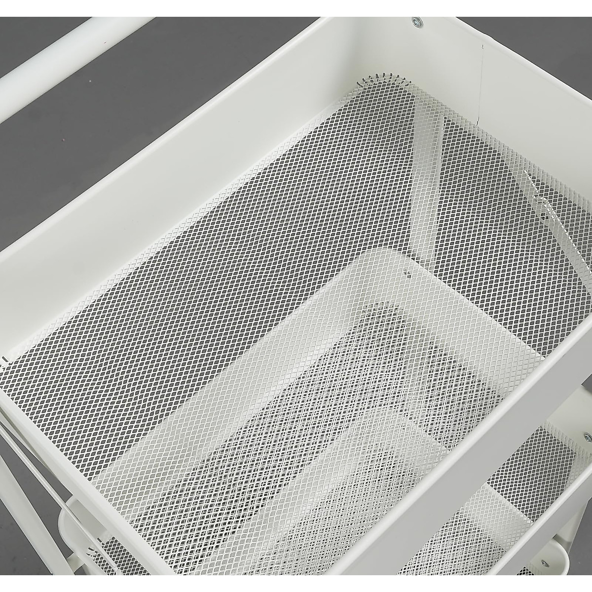 3 Tier Rolling Cart Foldable Storage Cart with Wheels No Assembly Request Kitchen Utility Organizer with Handing Cup, White