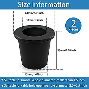 GHAMYEE Patio Table Umbrella Hole Ring Patio Umbrella Cone Wedge Plug Umbrella Stabilizer Sleeve for 2 to 2.5 Inch Patio Table Hole and 1.5 Inch Umbrella Pole Adapter (Black)