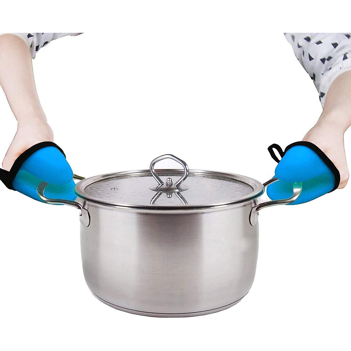 Mini Oven Gloves Silicone Oven Mitts with Quilted Liner Heat Resistant Cooking Pinch Mitts Potholder Pinch Grips for Kitchen Cooking Baking Blue,1 Pair