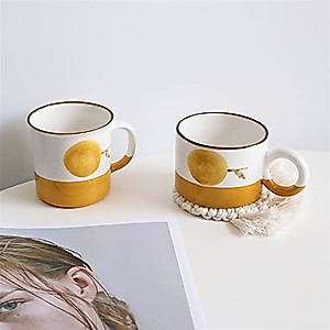 PSVOD Orange Strawberry Pattern Mug Hand-Painted Ceramic Coffee Mug Milk Coffee Cup Breakfast Cup Household Water Cup Couple Cup