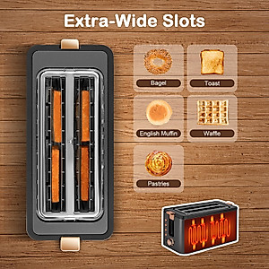 Mecity 4 Slice Toaster, Long Slot Toaster With Warming Rack, Bagel/Defrost/Reheat Functions,Warming Rack, Crumb Tray, 6 Browning Settings, Extra Wide Long Slots, Stainless Steel, 1300W,Grey