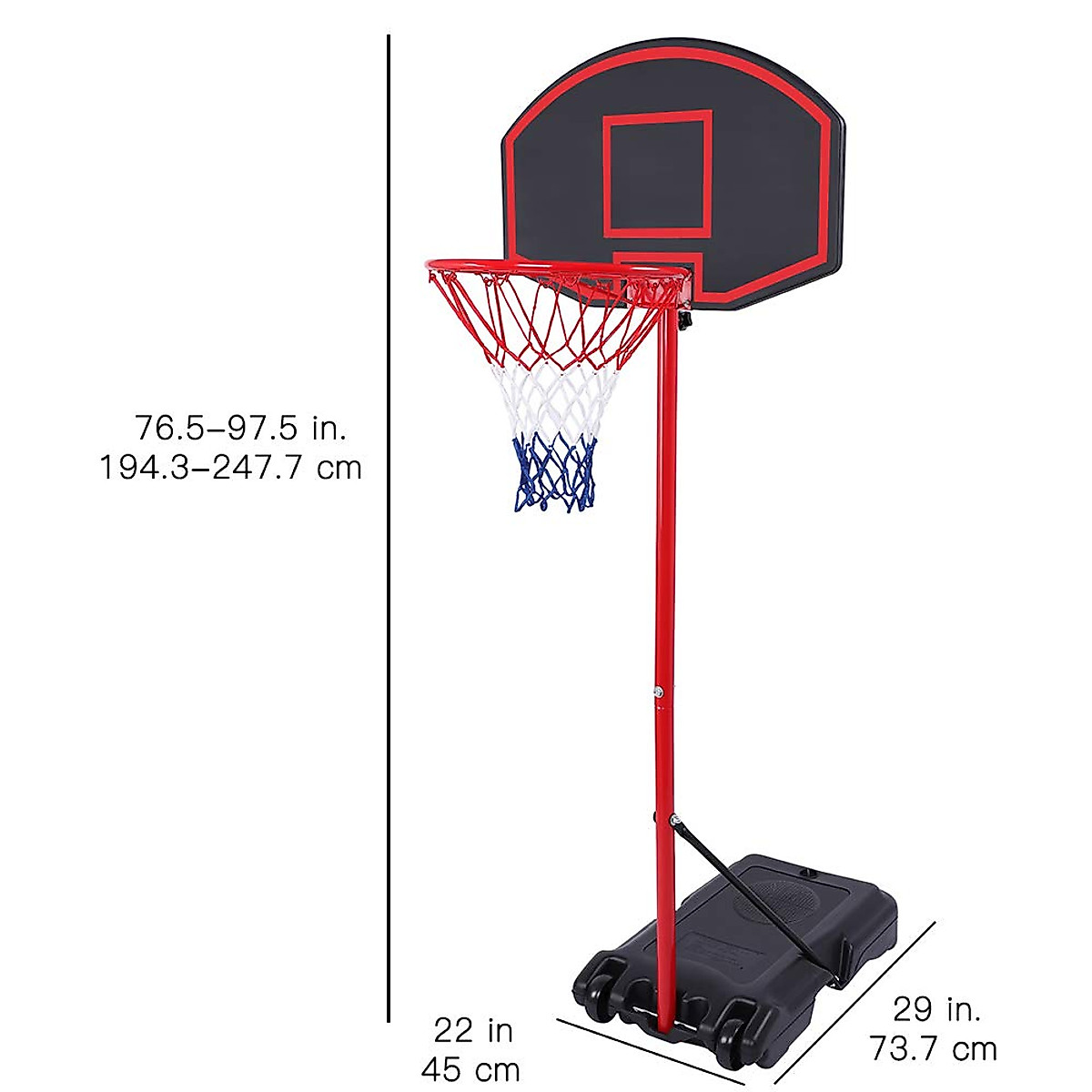 Elitezip Portable Basketball Hoop and Goal, Height Adjustable 5-7ft/6-10ft Outdoor Basketball Goal for Youth Kids Indoor Outdoor Use (Red-Adjustable Height 5ft-7ft)