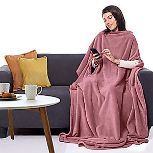 CANDY CANE Premium Wearable Blanket 70"x50" with Three Holes - Super Soft, Lightweight, Microplush, Cozy and Functional Throw Blanket for Adult, Women and Men (Sunset Pink)