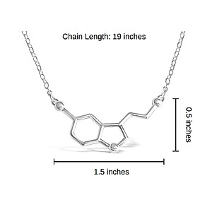 Happiness Serotonin Molecule Necklace For Women, Happy Serotonin Necklace, Science Jewelry For Women, Ideal Necklaces For Teacher, Professor, Chemistry Grad, And Science Lovers (Silver Tone)