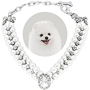 KUDES Adjustable Dog Pearl Collars with Extension Chain for Small Dogs and Cats, Cute Yorkie Girl Clothes Costume Outfits Accessories Rhinestone Diamond Décor for Puppy Kitten Wedding Party