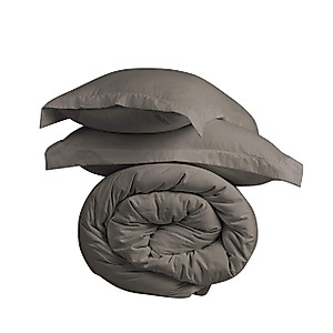 LinenEra Duvet Cover Oversized King Size [3-Piece,Stone Grey]-1 Comforter Protector with 2 Pillow,Zipper Flap & Corner Ties Luxury 100% Cotton - 600 TC Ultra Soft,Cool and Breathable Comforter Cover