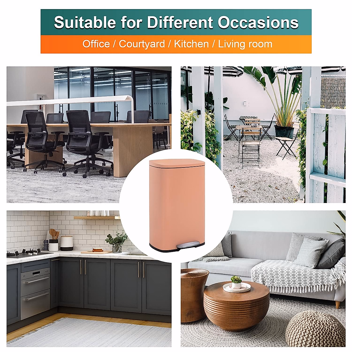 13.2 Gallon(50L) Trash Can, Fingerprint Proof Stainless Steel Kitchen Garbage Can with Removable Inner Bucket and Hinged Lids, Pedal Rubbish Bin for Home Office