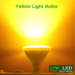 GREENIC Yellow LED Light Bulb, 2 Pack Par38 15W (100W Equivalent) 1300lm, E26 Medium Base Flood Light Bulb for Outdoor, Indoor, Porch, Patio, Yards, Home