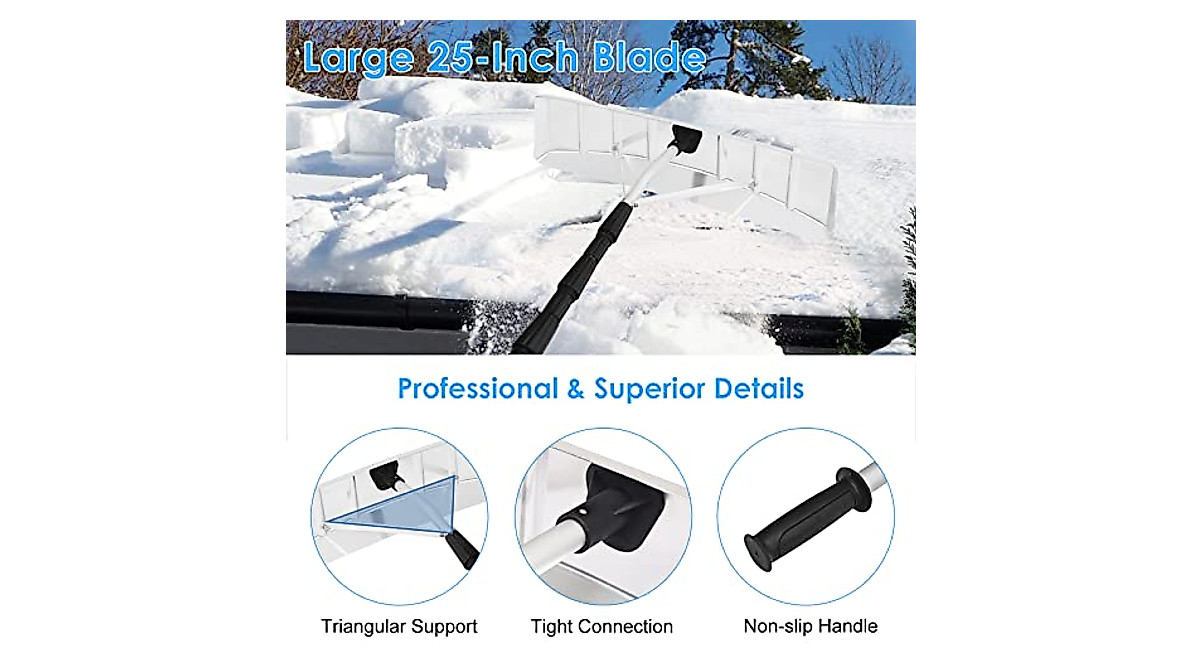 Goplus Roof Snow Rake, 21' Telescopic Aluminum Snow Removal Tool Shovel ...