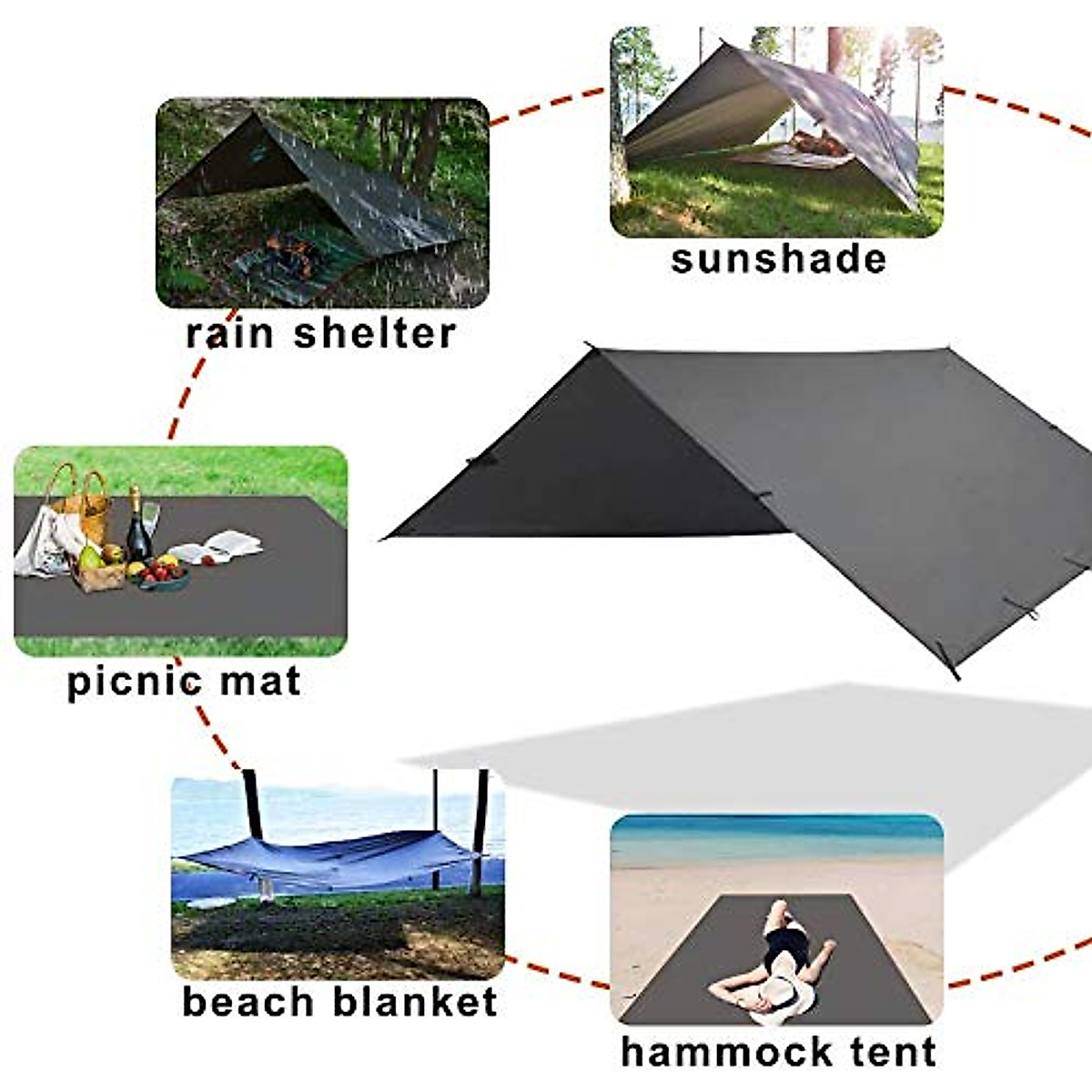 KALINCO 10X10FT/10X15FT,Tent Tarp,Picnic Mat Camping Tarp Tent Hammock Tarp, pu Waterproof Camping tarp Tent Rain Fly Picnic Mat Survival Shelter Sunshade（Gray）